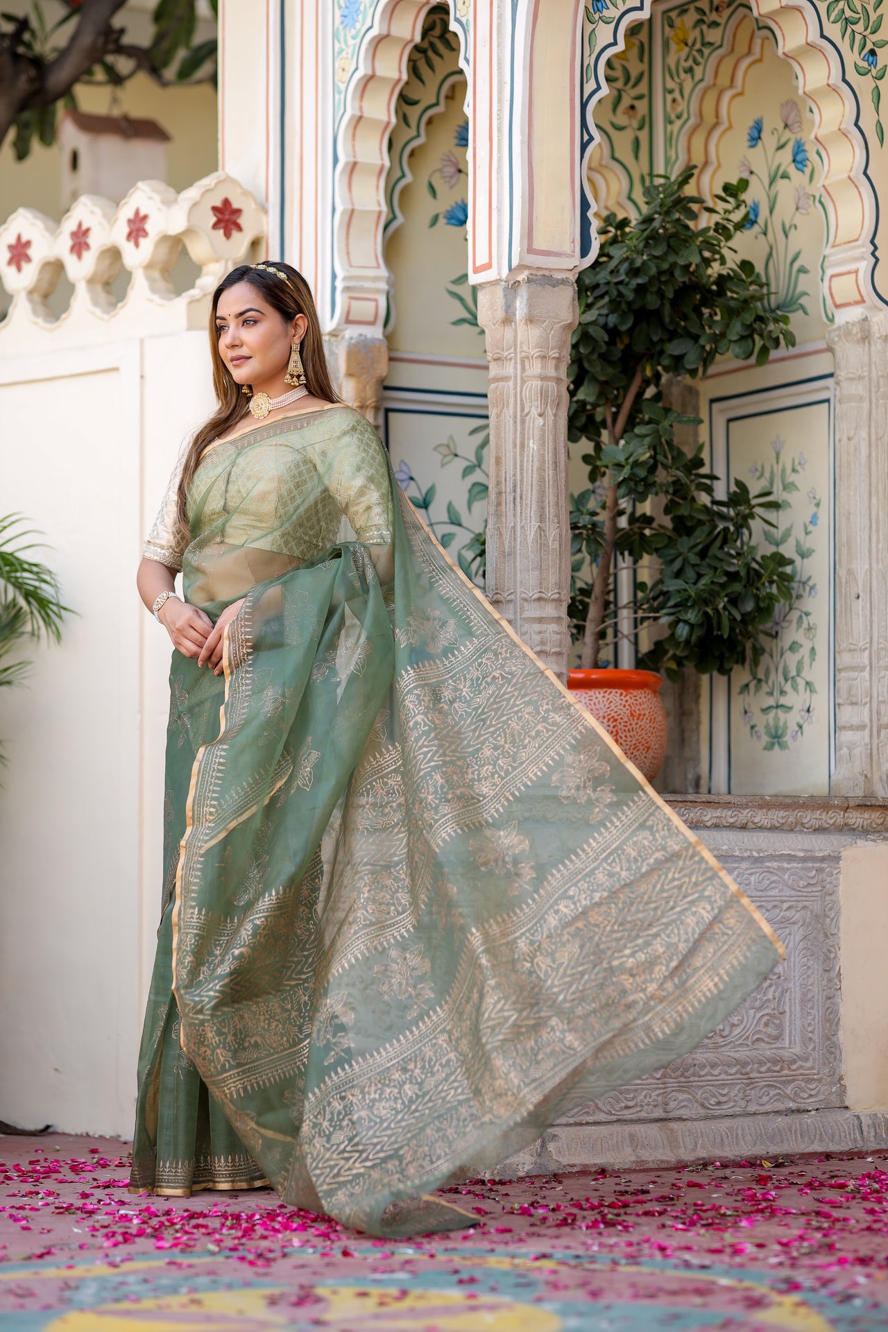 Sarees hand painted with organic colors on natural fabrics. | Golden ...