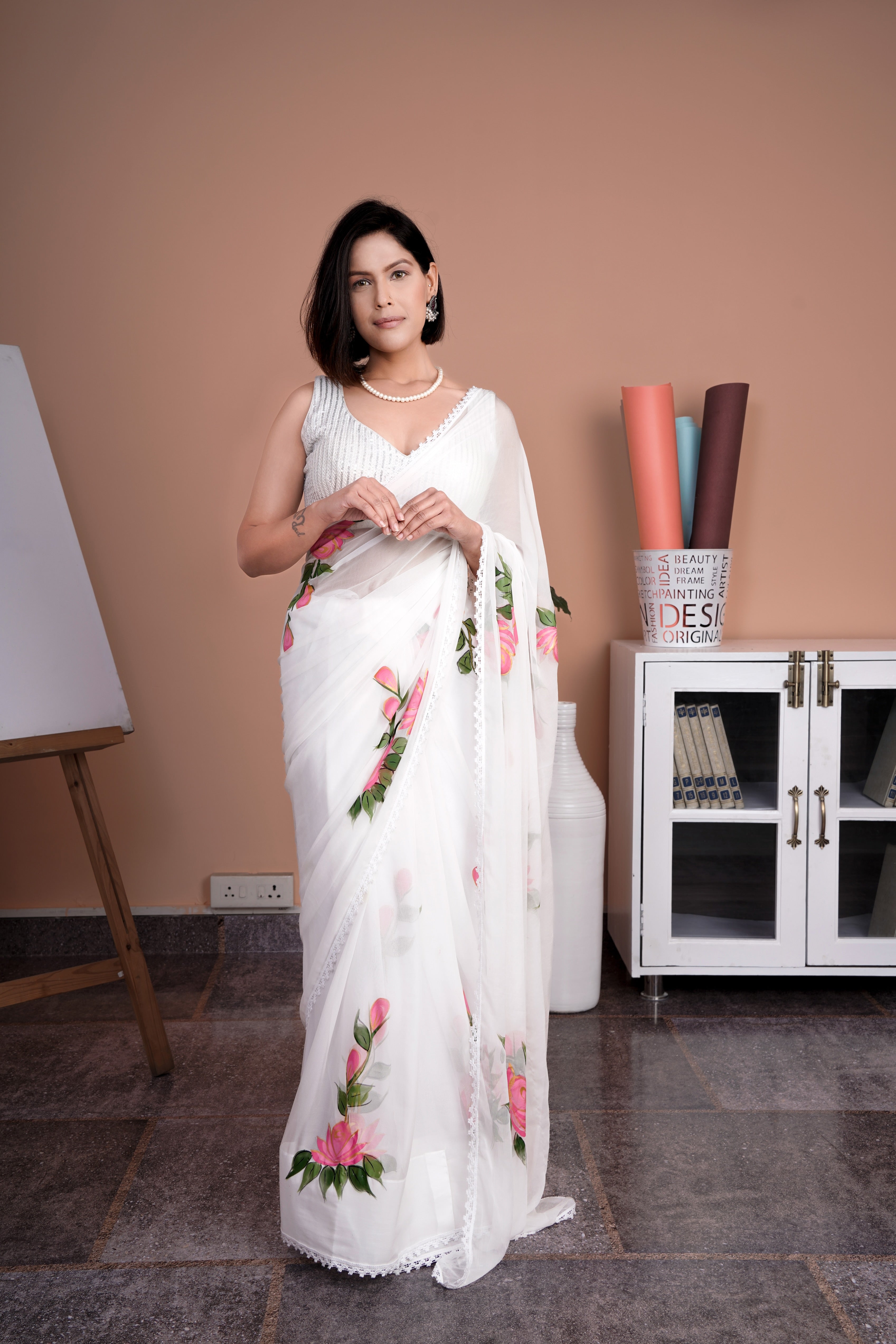 Sarees hand painted with organic colors on natural fabrics. | Ivory ...