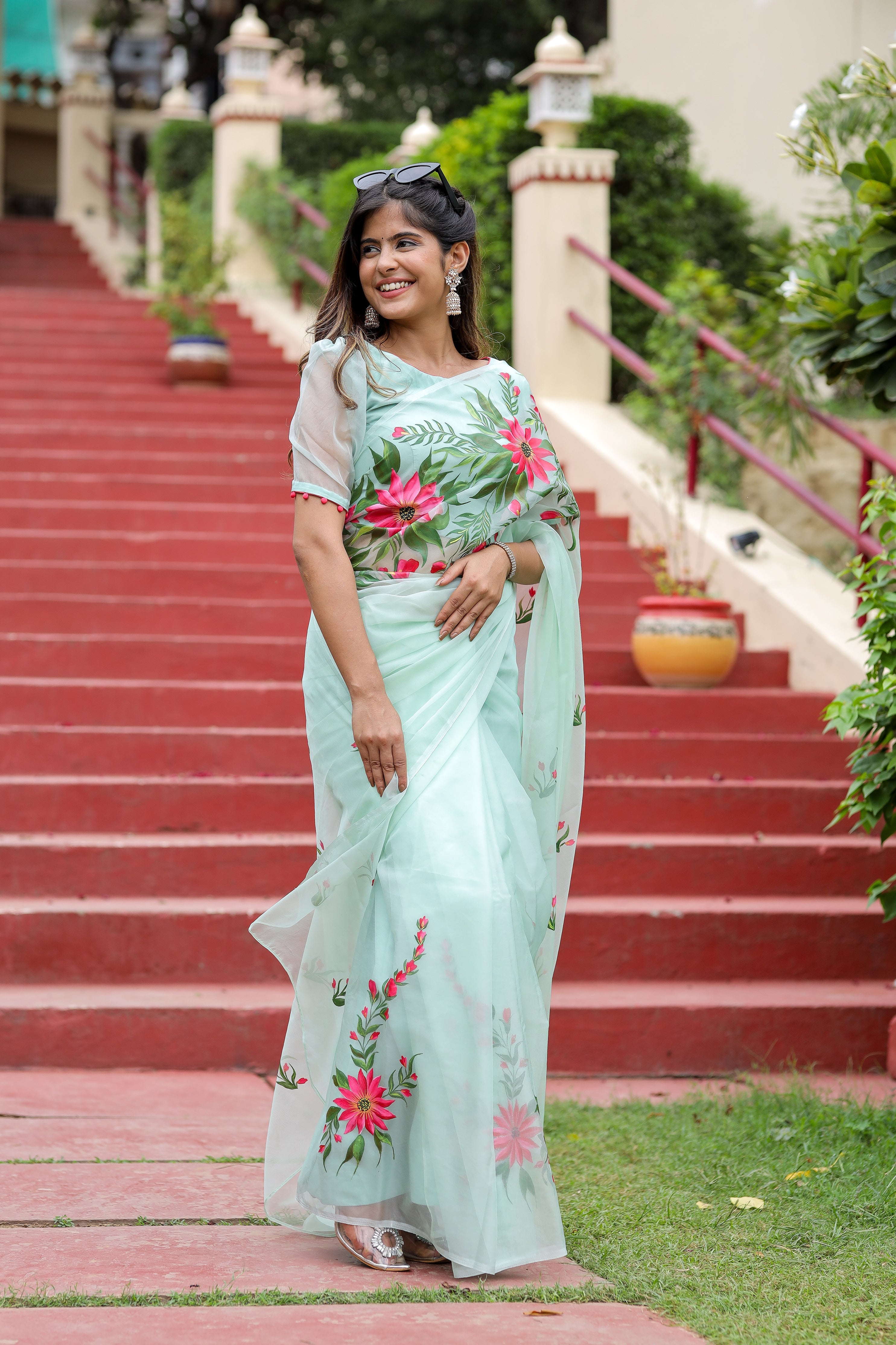 Artistic Garden Whispers (Handpainted Organza Saree) – DiraByDimple